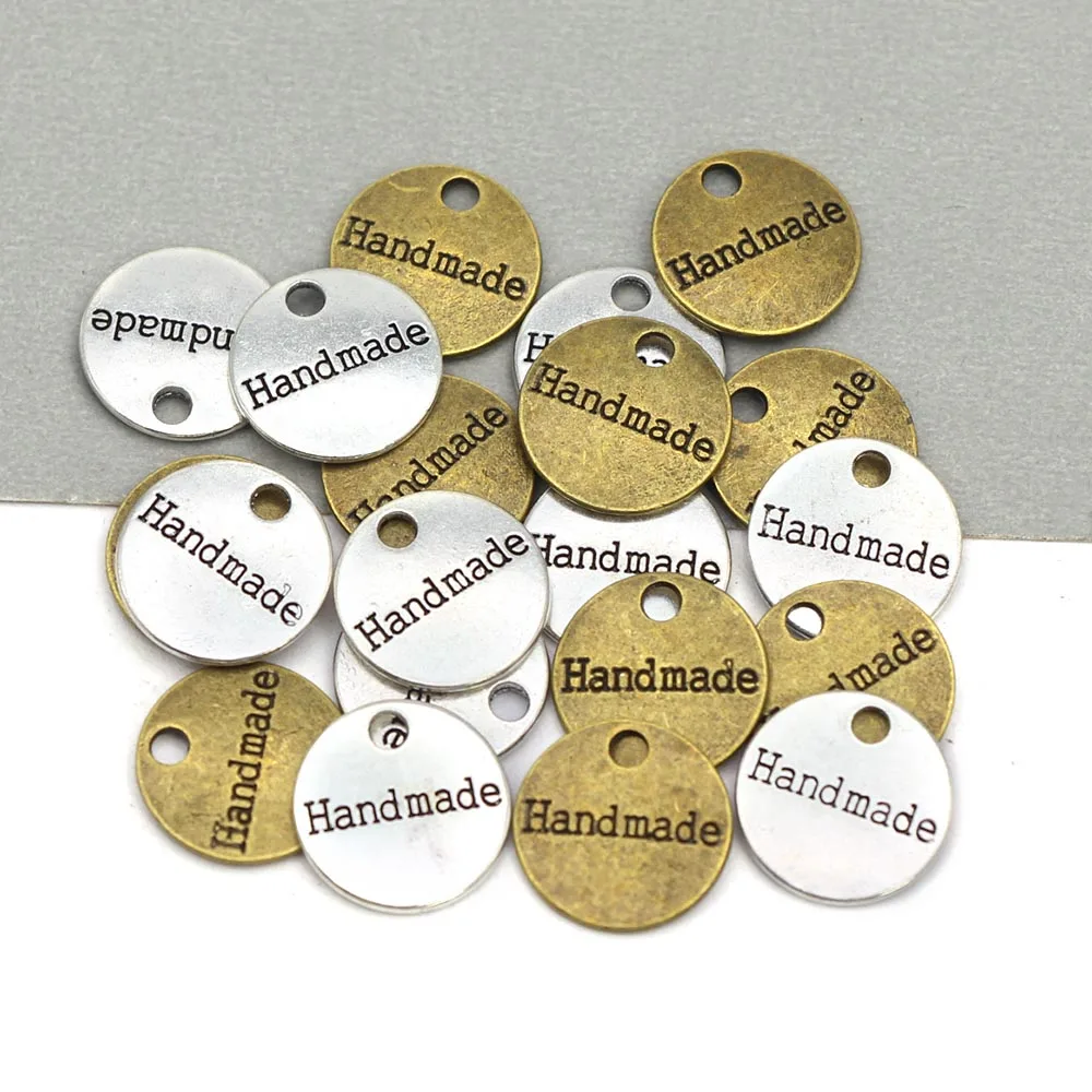 10Pcs-Round-Handmade-Labels-Metal-Tags-Vintage-Hand-Made-Silver-Bronze ...