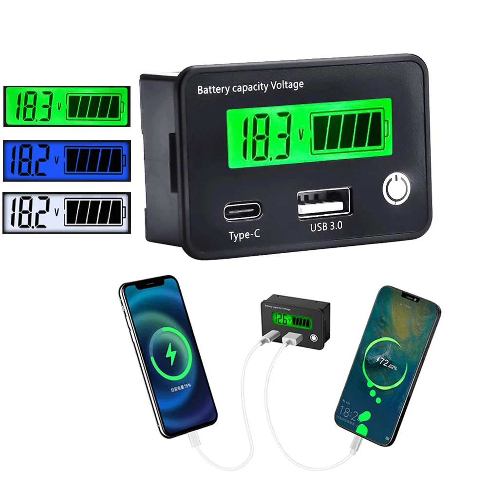DC8 30V USB Type C Lead Acid Lithium Battery Charge Capacity Indicator ...