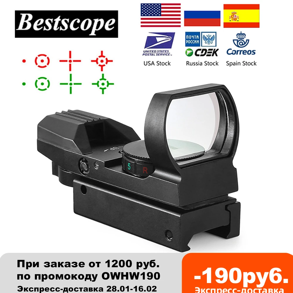 Tactical Red Green Reflex Sight Scope 4 Reticles Dot fit 11/20mm ...