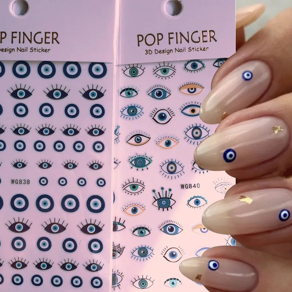 1 Sheet Evil Eye Nail Stickers for Nail Art 3D Design High-end Blue Eye ...