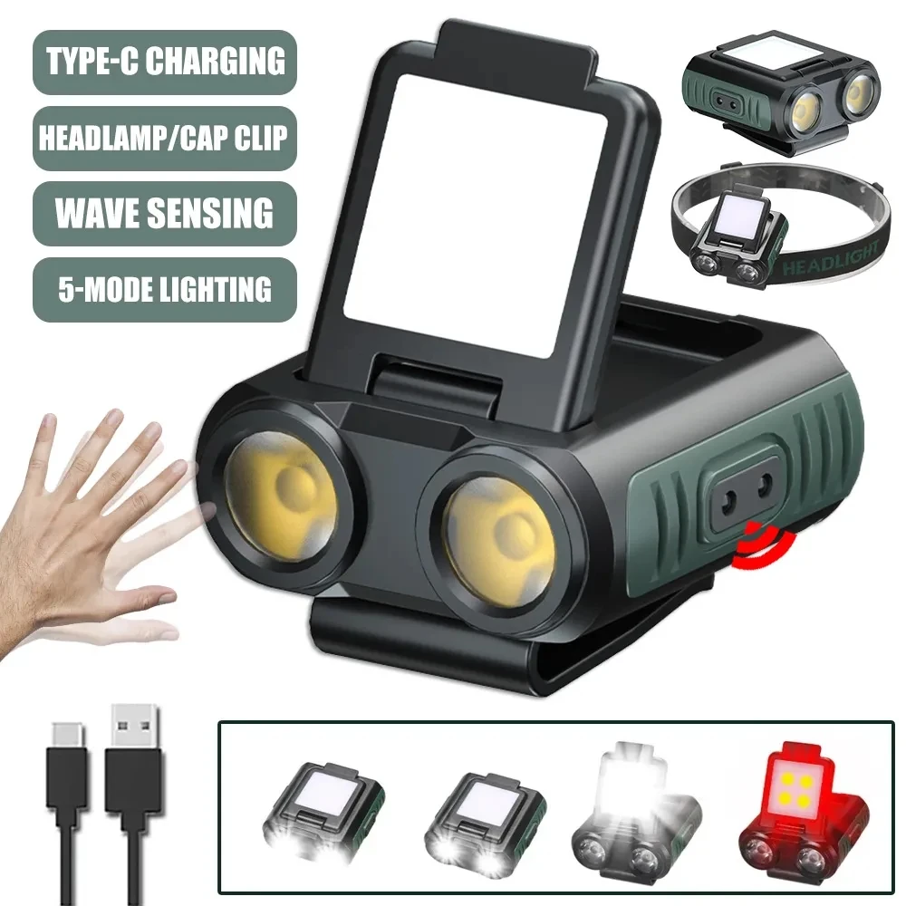 LED-Induction-Headlamp-MINI-Cap-Clip-Light-1200Mah-Built-in-Battery-USB ...