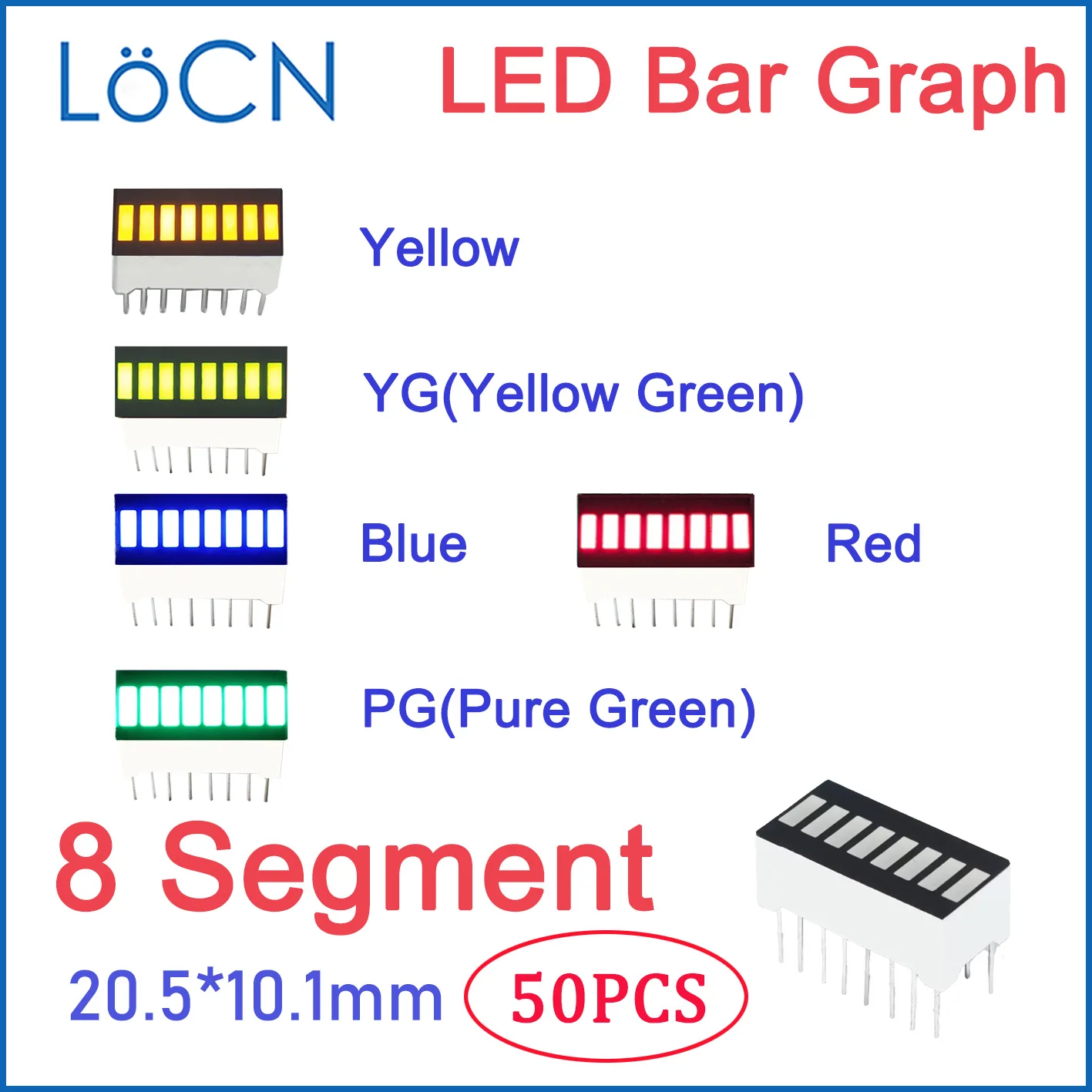 50pcs-LED-Display-Bargraph-Light-8-segment-RED-BLUE-YELLOW-PURE-GREEN ...