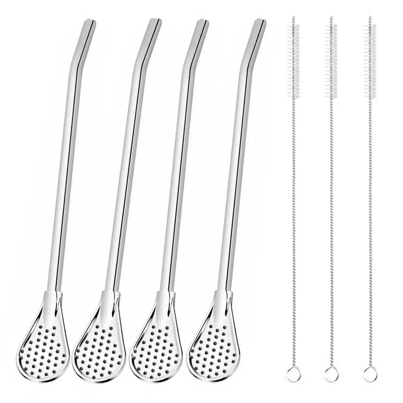 Yinzam Stainless Steel Drinkware Spoon Reusable Straw Washable Filter ...