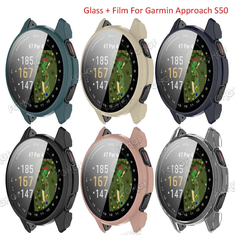 Tempered Glass Case For Garmin Approach S50 Watch Full Coverage Bumper ...