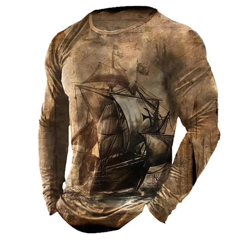 Vintage-Print-Long-Sleeve-T-shirt-3d-T-Shirt-Compass-Long-Sleeve-Casual ...