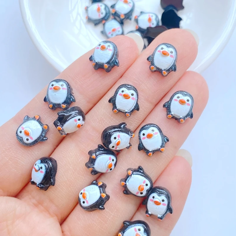 50pcs New Cute 9mm Resin Mini Penguin Series Flat back Stone Figurines ...