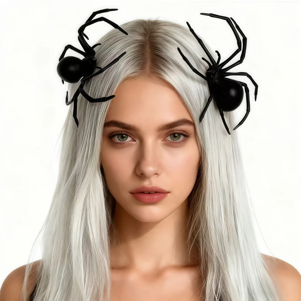 1-piece Halloween simulation plastic spider hair clip black spider ...