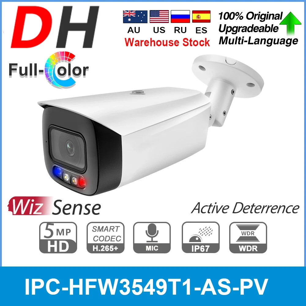 Dahua cámara IP de 5MP a todo Color WizSense, dispositivo de disuasión activa de IPC HFW3549T1 ...