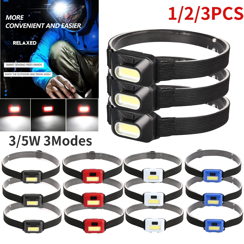 1-2-3pcs-3-Modes-Mini-COB-LED-Headlamp-Waterproof-Headlights-5W-3W ...