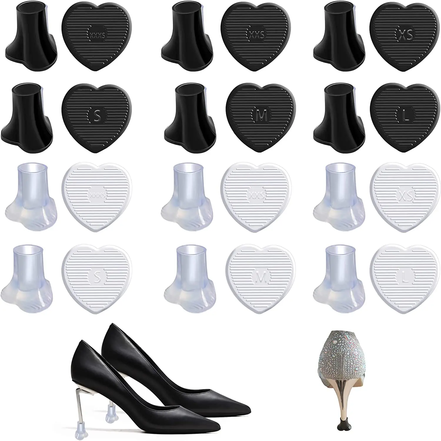 10Pairs-High-Heel-Protectors-Heart-Shaped-Glittery-Clear-Heel-Stoppers ...