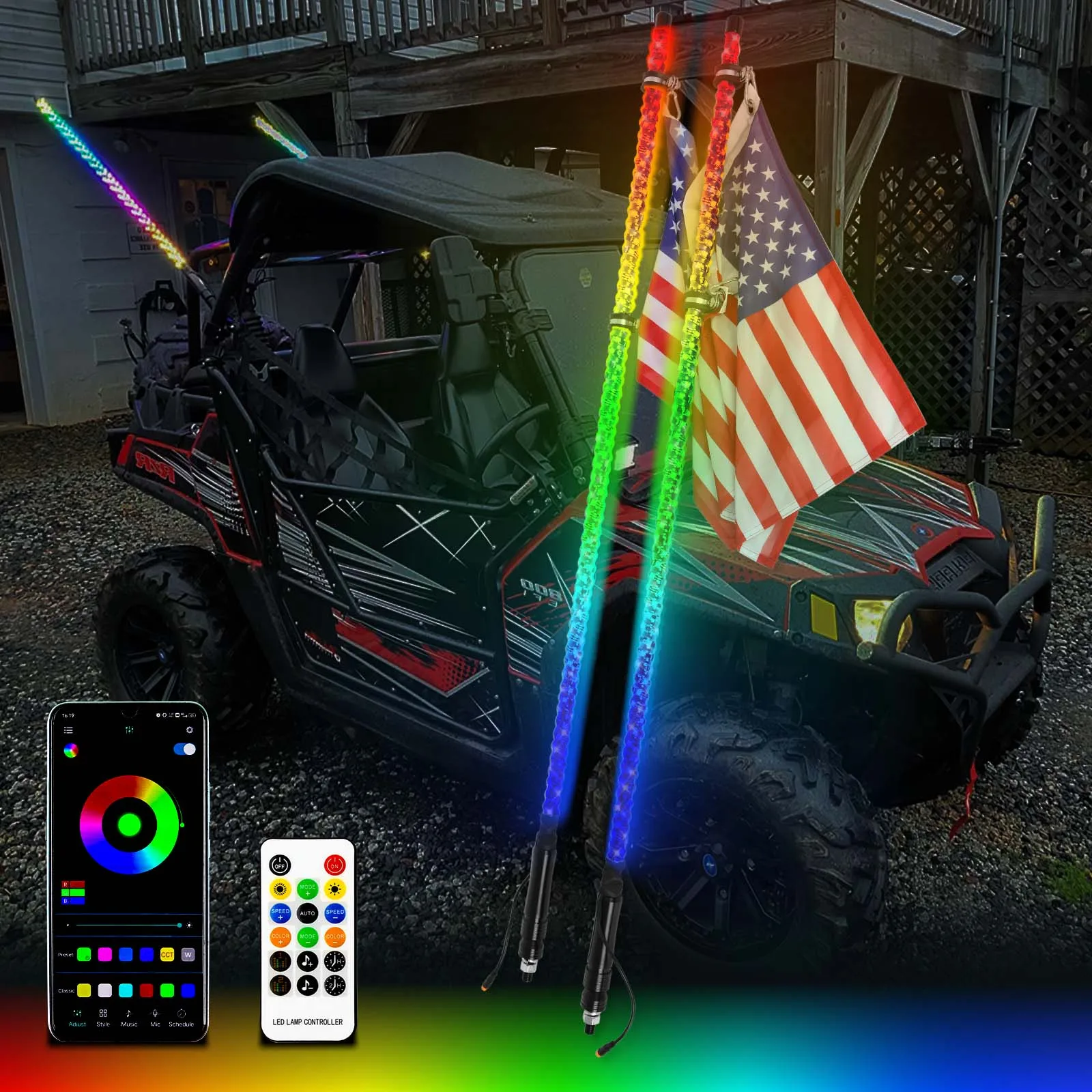 2PCS 4FT 5050RGB Bluetooth And Remote Control Colorful Spiral LED Whip ...