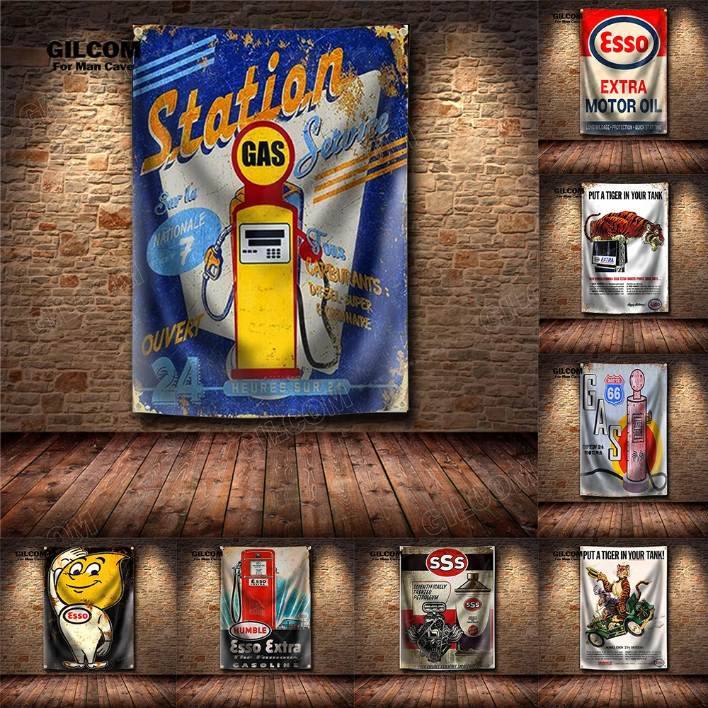 Motor Oil Poster Vintage | Flags Banner Oil | Esso Motor Oil Sign ...