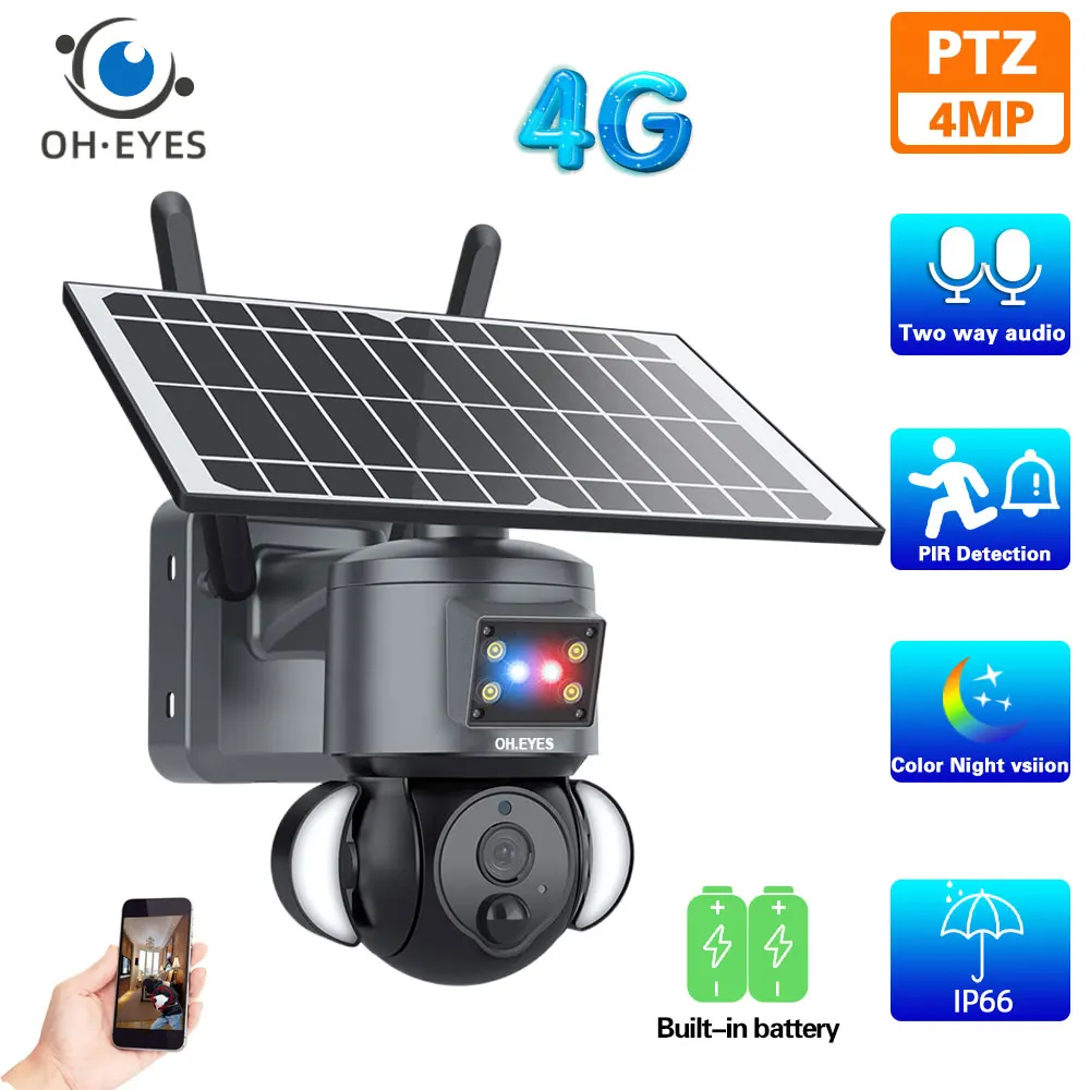 4MP Solar Camera 4G SIM /Wifi Outdoor Wireless CCTV Cloud H.265 Solar ...