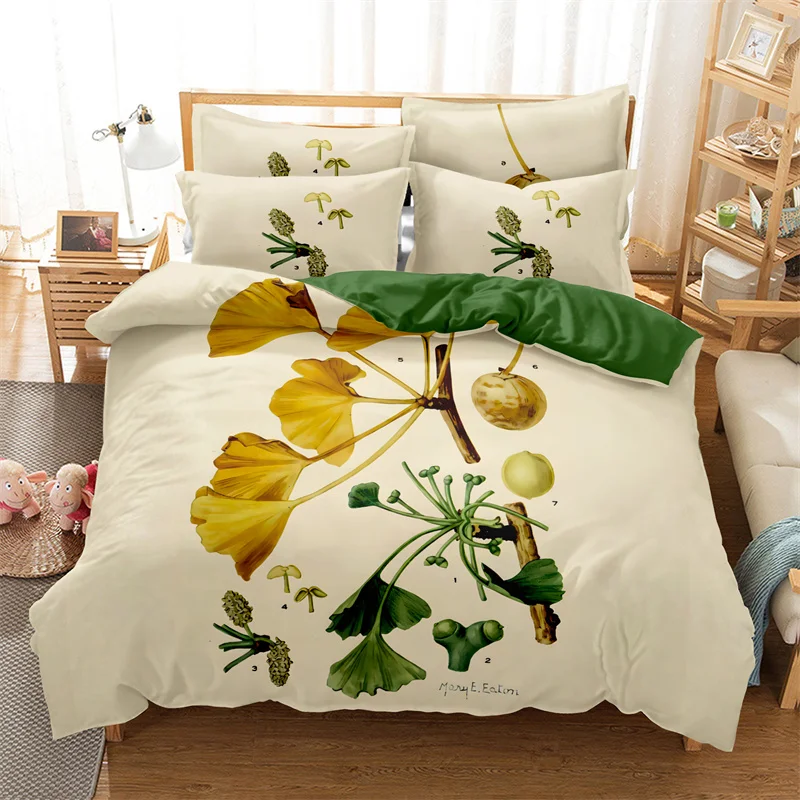 Ginkgo Leaf Digital Printing Bedding Set 220x240cm Duvet Cover ...
