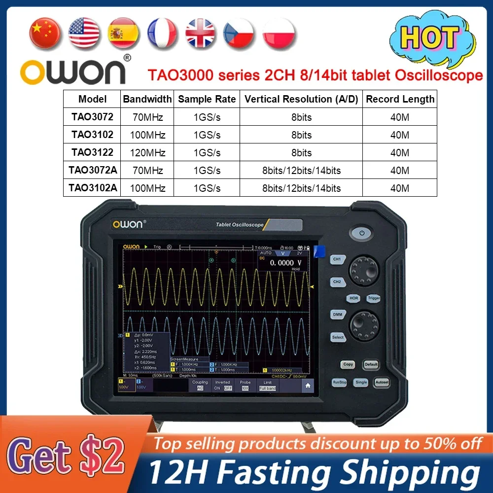 OWON-Portable-Tablet-Oscilloscope-2CH-1GS-s-8-bits-TAO3072-TAO3122-14 ...