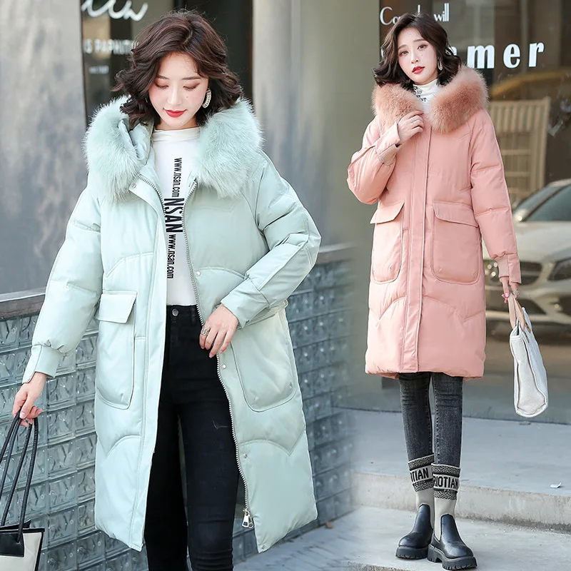 Nice Pop Women Winter Jacket Long Coat Casual Parkas Fur Collar Hooded ...