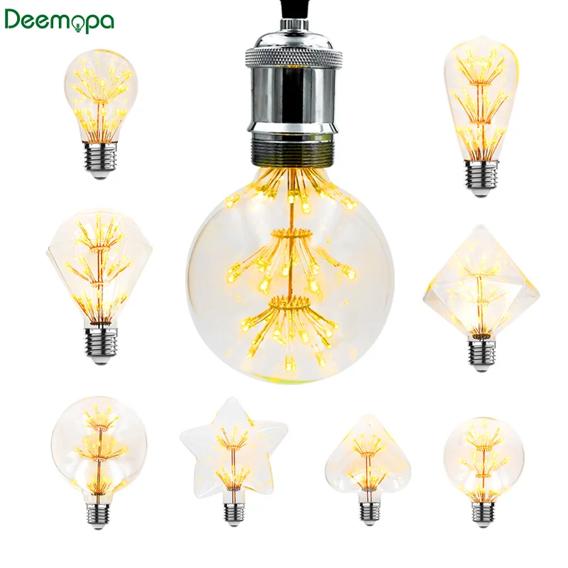 LED Bulb E27 3W AC110V 220V Vintage Edison Light Bulb A60 ST64 Star ...