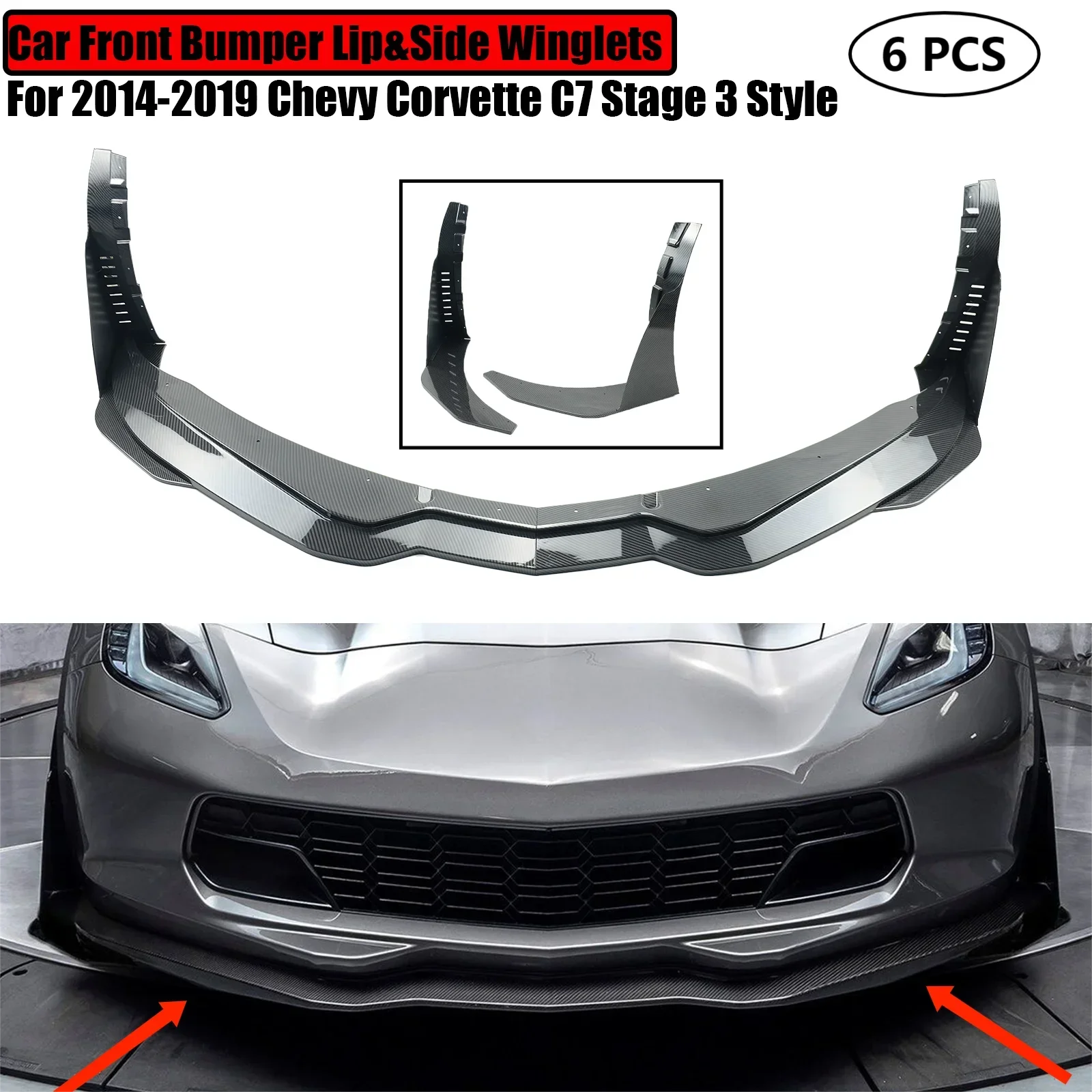 Car-Front-Bumper-Lip-Side-Winglets-Spoiler-Splitter-Carbon-Look-Glossy ...