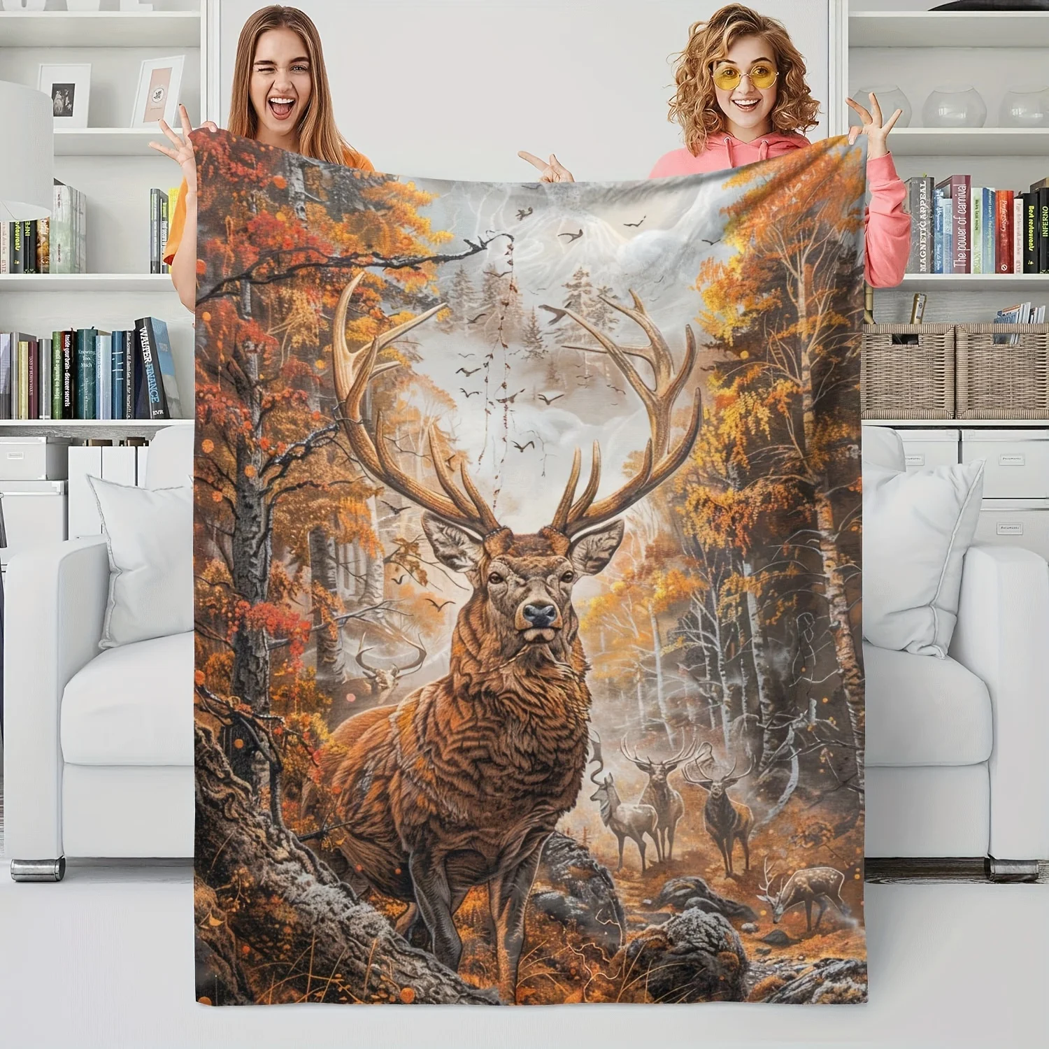 Jungle Wild Elk Gift Blanket For Best Friends Soft Flannel Blanket For ...