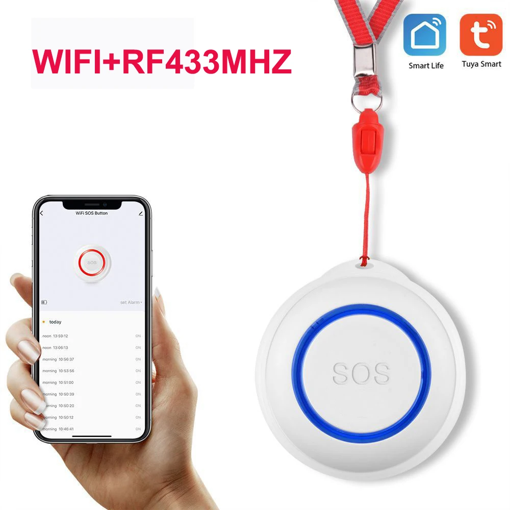 Wireless SOS Panic Button WiFi+433MHz TUYA Smart Emergency Helper Home ...