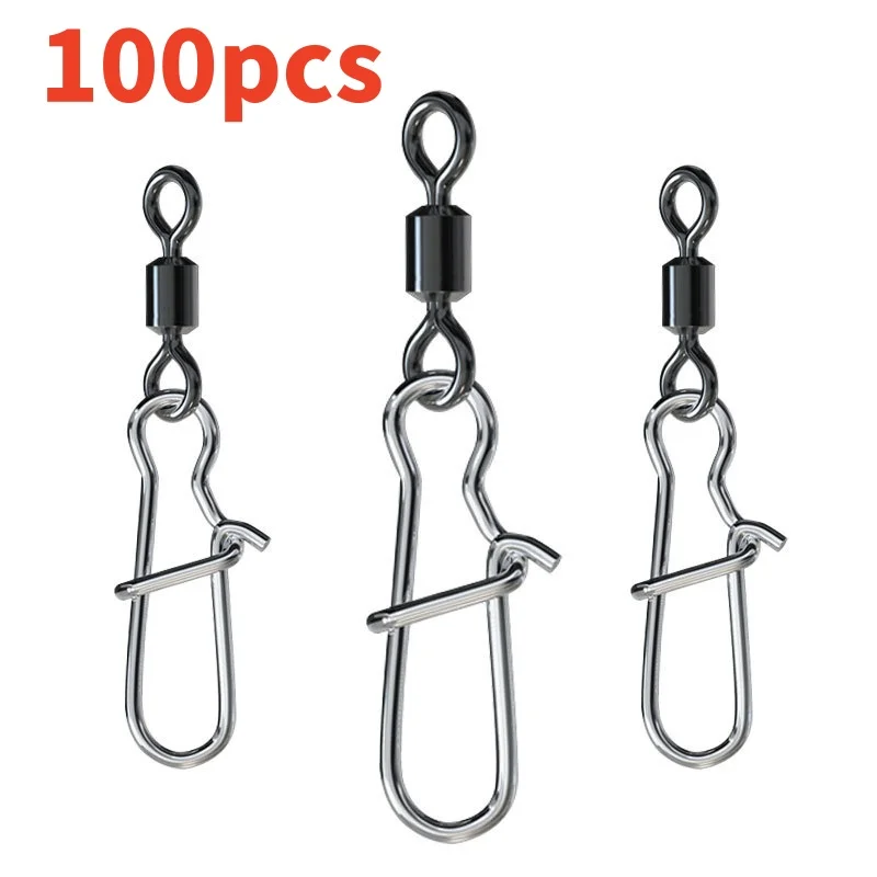 100PCS-032-Fishing-Rolling-Swivel-with-Duo-Lock-Snap-Ball-Bearing-Quick ...