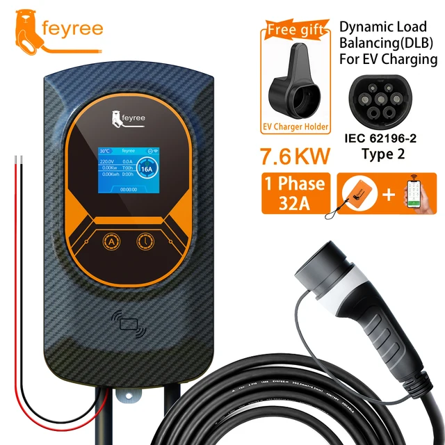 Fey123-Chargeur EV pour voiture électrique, câble Vope2, 32A, 7,6 KW, équilibrage de charge ...