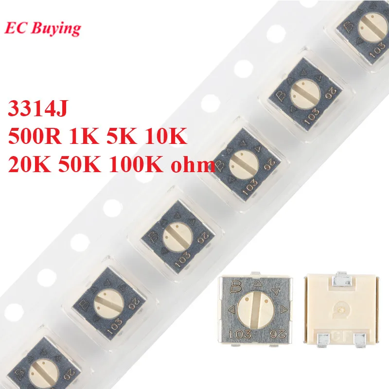 10pcs-3314-3314J-500R-1K-5K-10K-20K-50K-100K-ohm-Precision-Adjustable ...