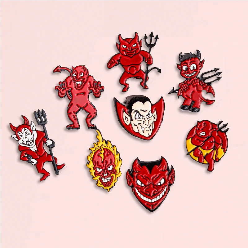 Hell Devil Imp Enamel Pins Red Fire Head Vampire Badge Brooch Denim ...