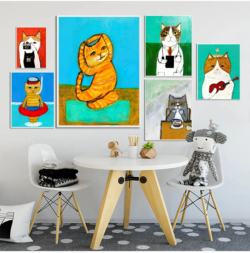 Fresh Style Cat Wall Art Canvas Paintings Prints Creative Cat's Life on ...