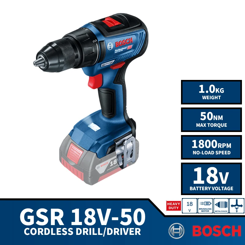BOSCH GSR 18V 50 브러시리스 무선 드라이버 드릴, 18V 리튬 전동 공구 전기 스크루 드라이버 50NM ...