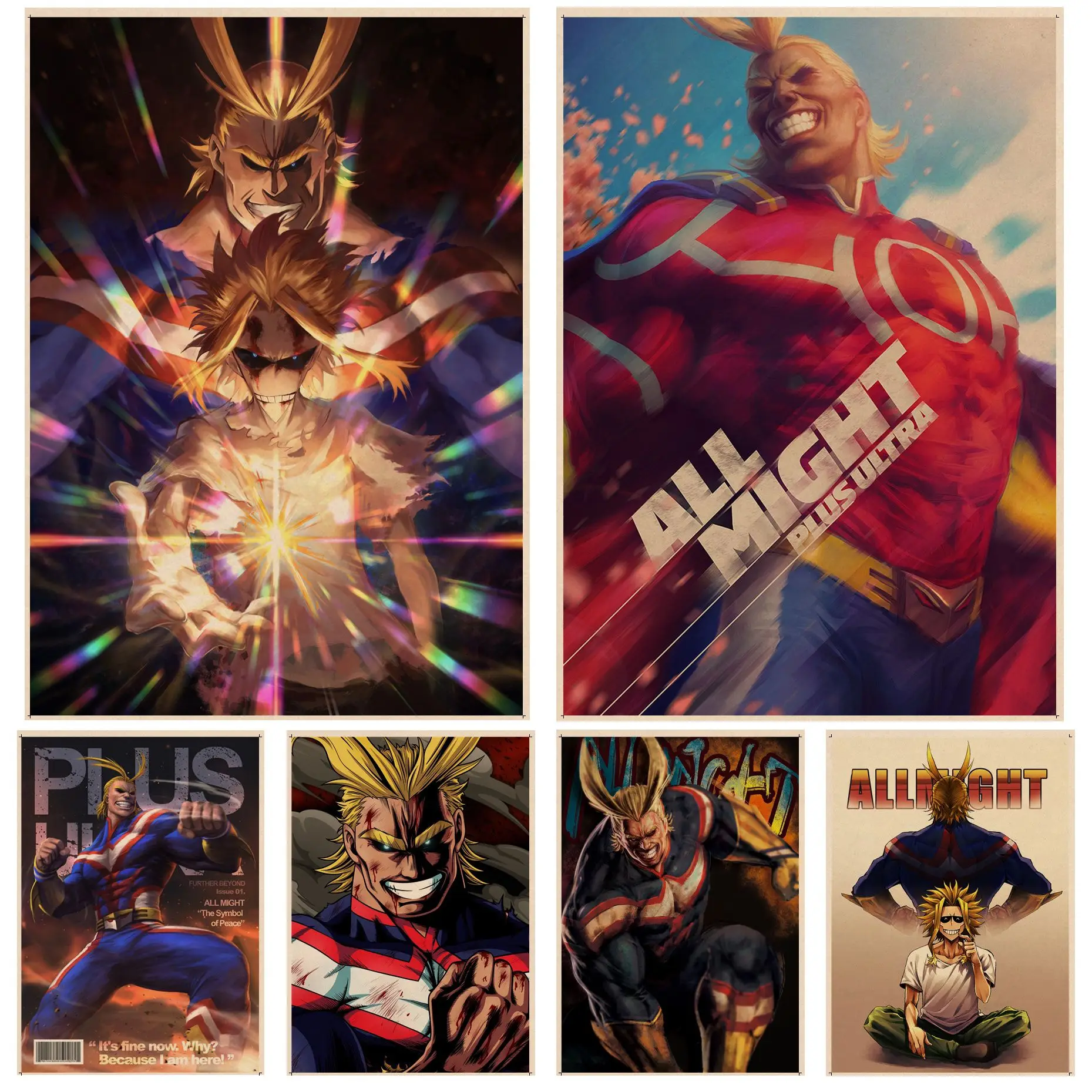 Anime-Boku-no-My-Hero-Academia-All-Might-Art-Poster-Kraft-Paper-Vintage ...