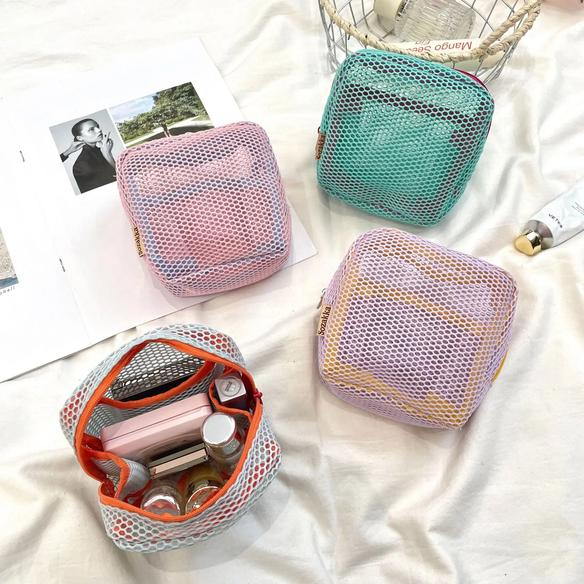 Kawaii Mesh Travel Cosmetic Lipstick Data Cable Storage Bag Cute Small ...
