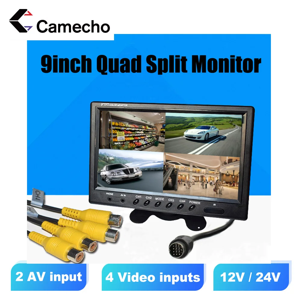 Camecho-9-inch-4-Split-Screen-Car-Monitor-12V-24V-Headrest-Rearview ...