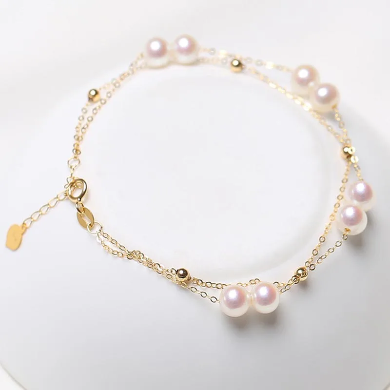 NYMPH Real 18K Gold Bracelet Natural Akoya Pearl Pure AU750 Adjustable ...