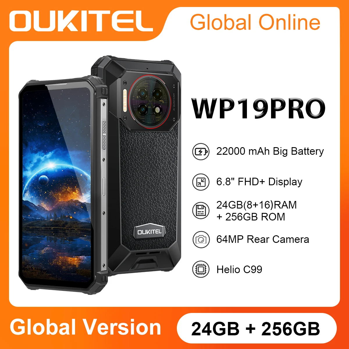 Oukitel-WP19-Pro-Rugged-Phone-22000mAh-24GB-256GB-Smartphone-Helio-G99-120Hz-Cellphone-64MP-Rear ...