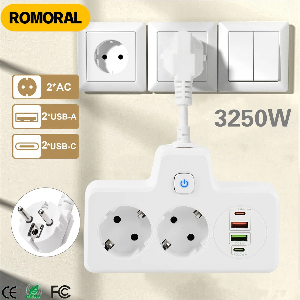 EU-KR-Plug-Power-Strip-with-3250W-AC-Outlets-USB-fast-Charging-Ports ...