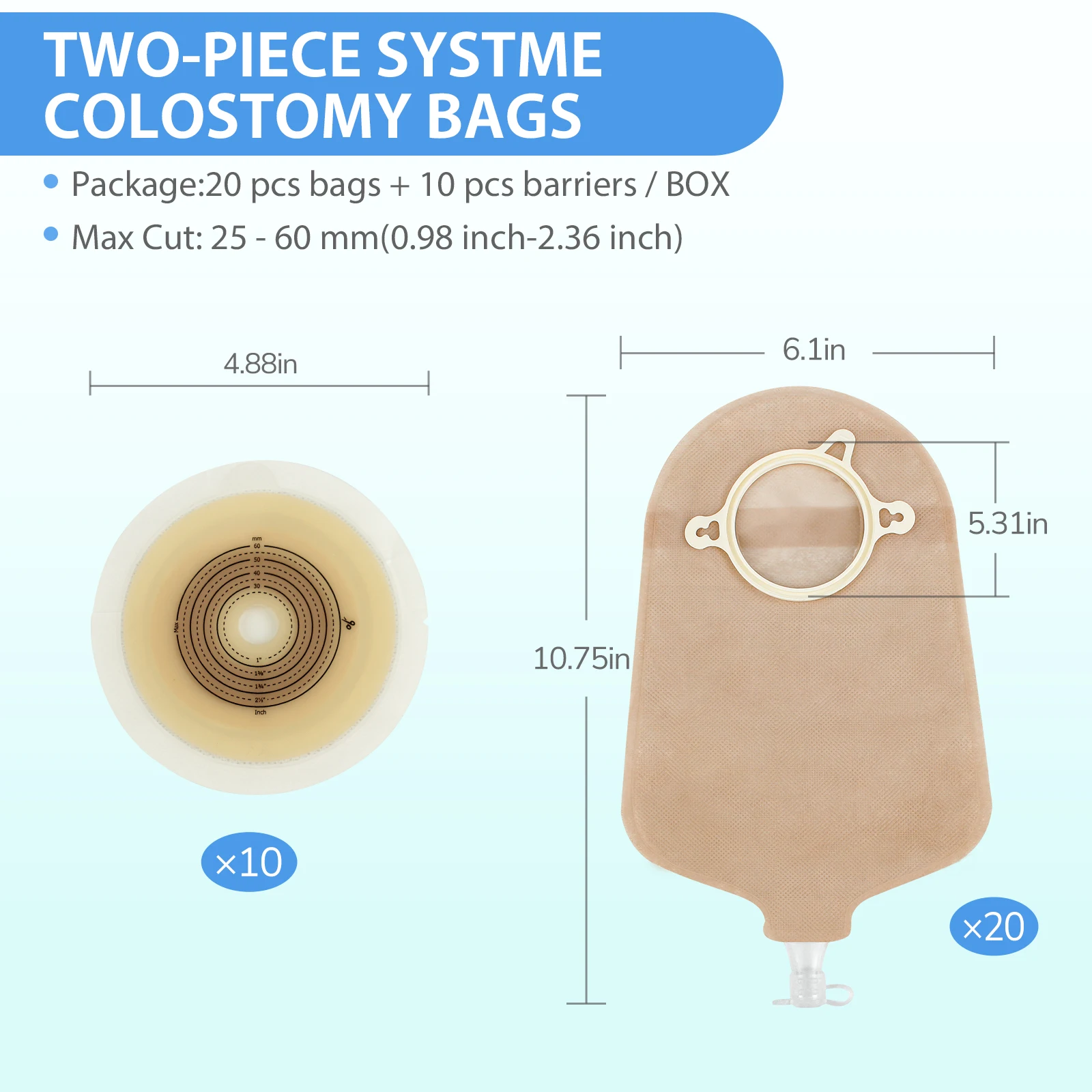 Two Piece Urostomy Bag Medicals Drainable Pouch Ostomy Stoma Bags ...
