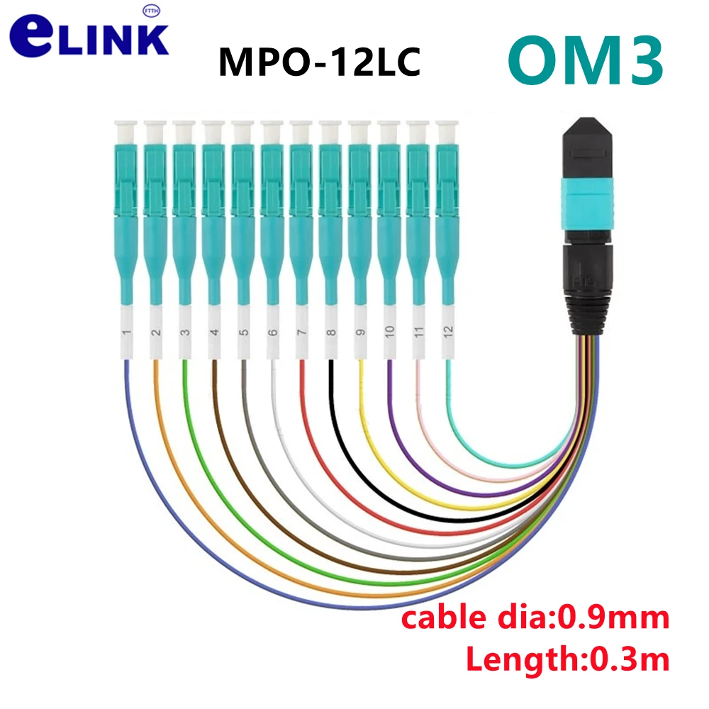 12 cores MPO-LC 0.9mm 30cm OM3 for MPO distribution frame module box 10 ...