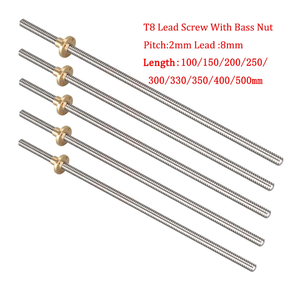RAMPS T8 Lead Screw Trapezoidal Rod Pitch 2mm Lead 8mm 300mm 400mm 500mm Threaded Rods with ...