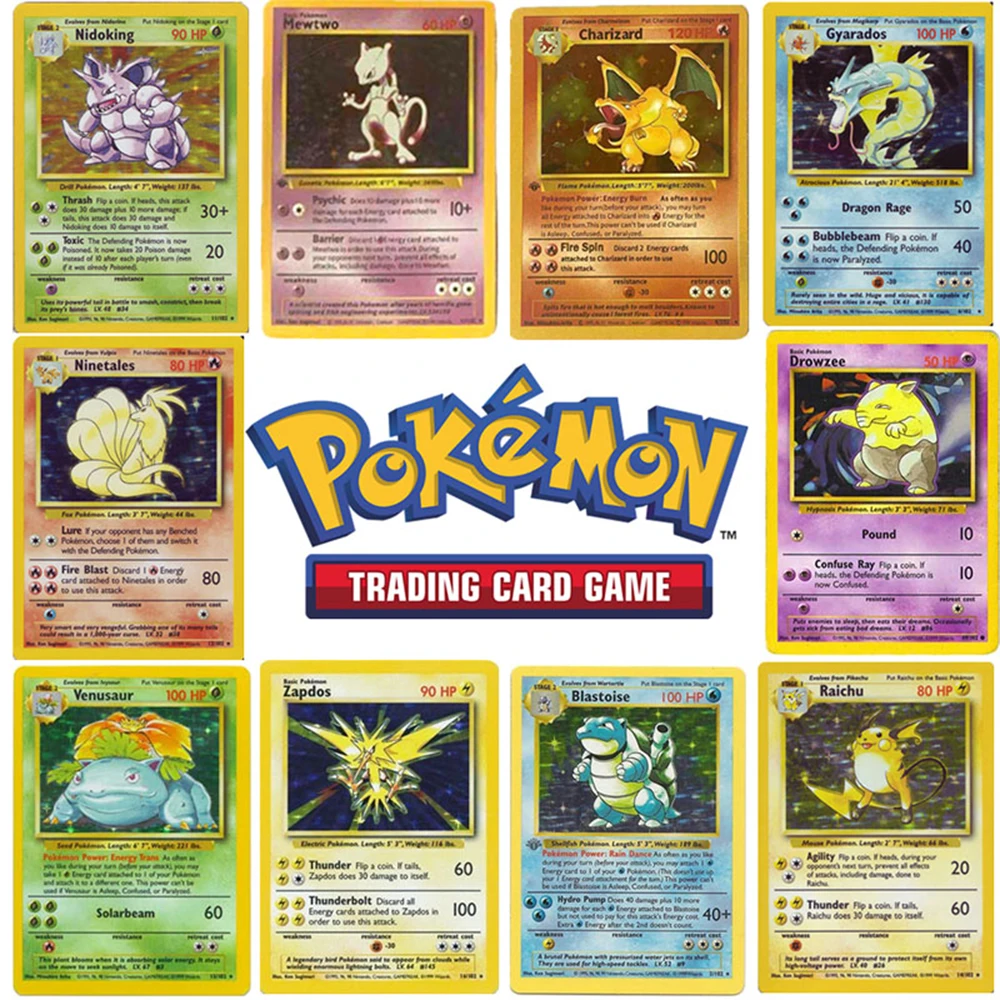 10Pcs-set-Pokemon-Pikachu-Game-Collection-Card-DIY-1996-First-Edition ...