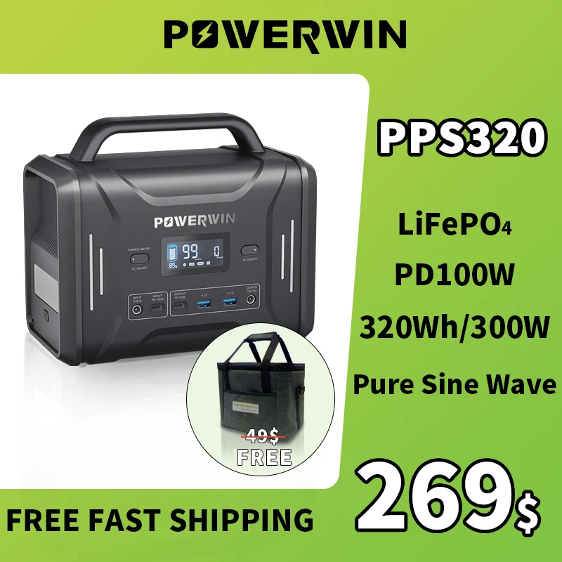 Powerwin Pps320 320wh/300w Portable Power Station Lifepo4 Battery Solar ...