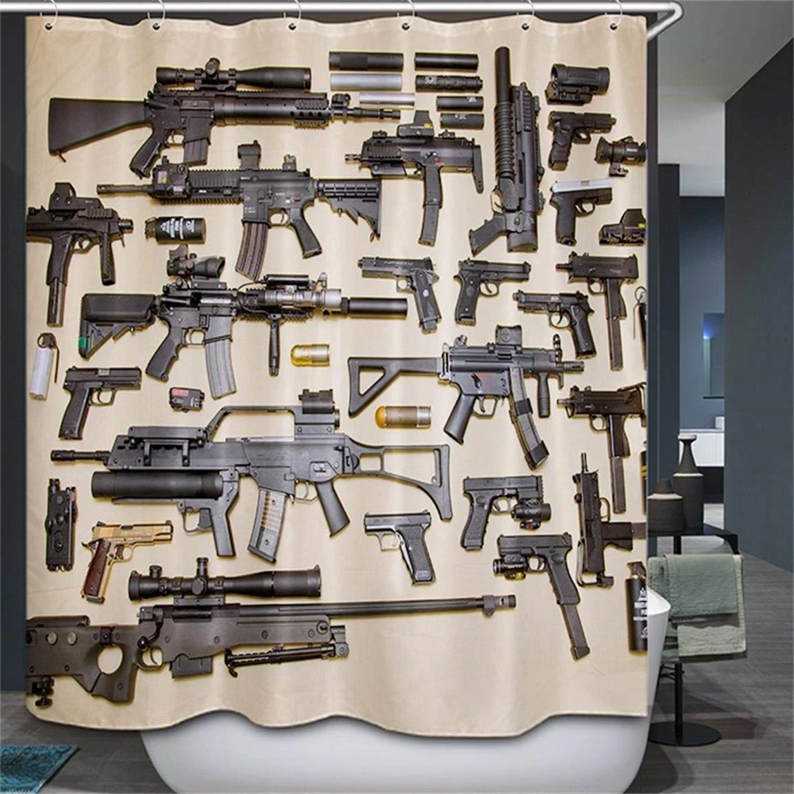 Gun Shower Curtain,Pistol,Rifle,submachinegun,Sniper Gun,Shotgun ...