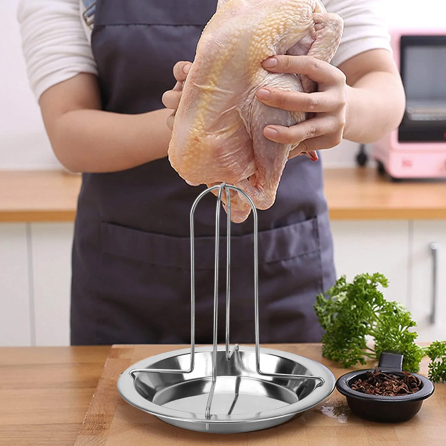 Roasting-Chicken-with-Tray-Grill-Stand-Roaster-Rack-Kitchen-Outdoor-BBQ ...