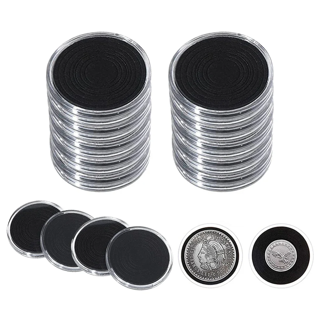 10Pcs-Transparent-Coin-Capsule-Case-Collectable-Coin-Holder-with-Black ...