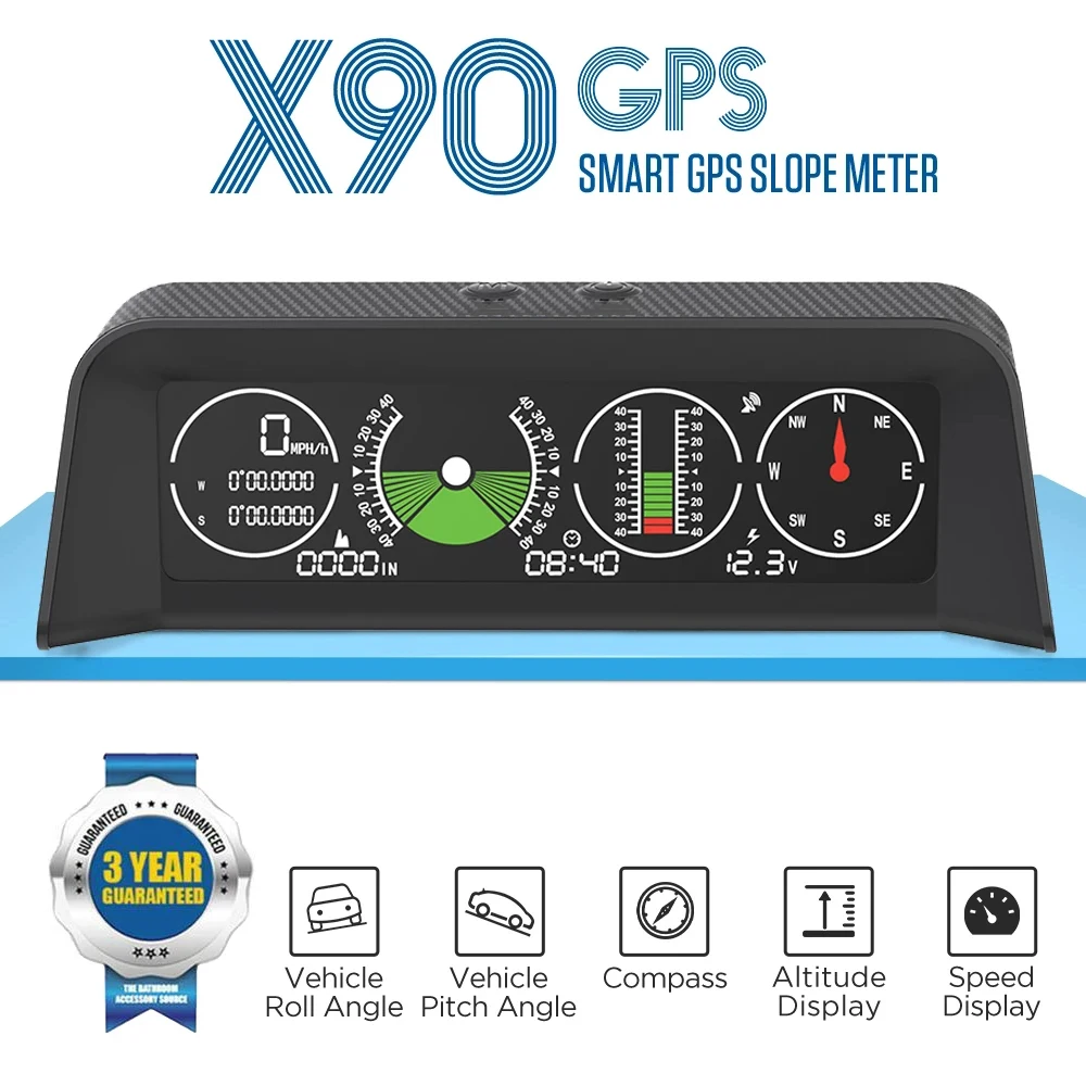 X90 HUD Car Compass Inclinometer Speedometer Digital GPS MPH KM/H Slope ...