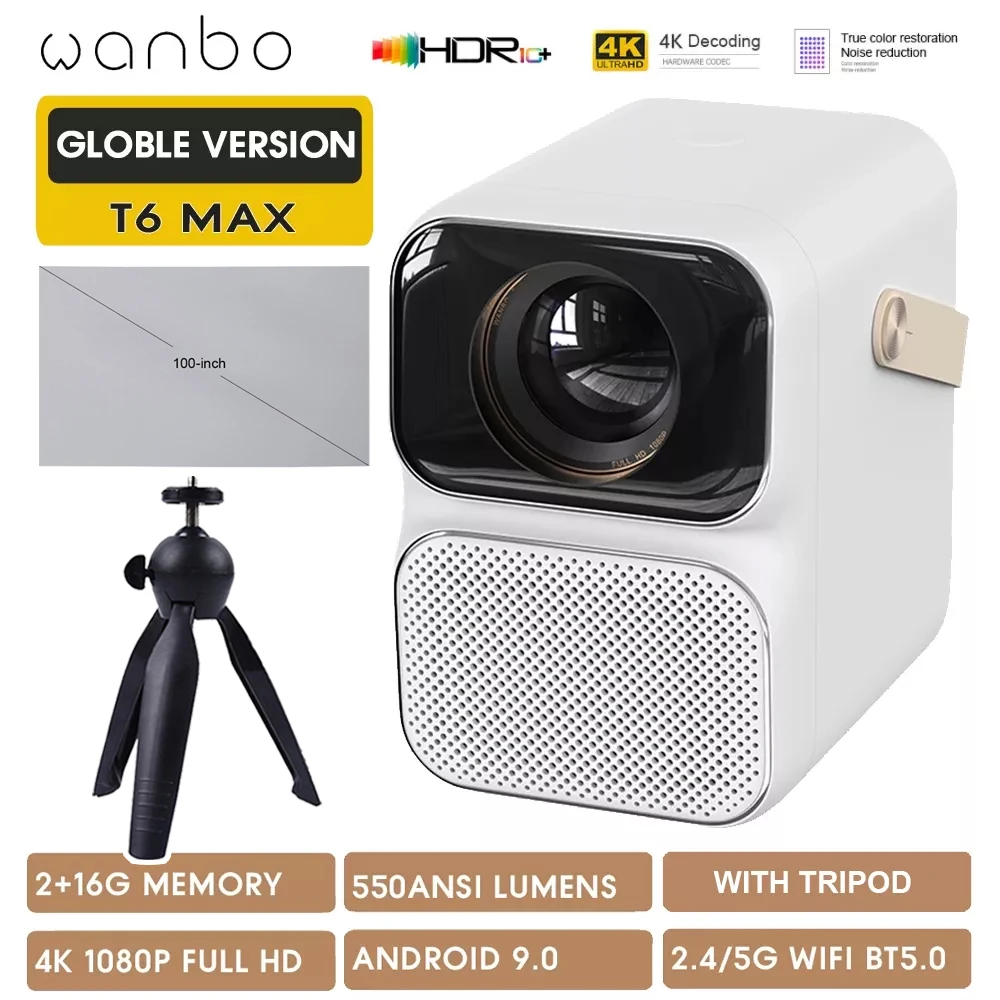Projetor Versão Global Máxima Wanbo T6, Android 9.0, 550ANSI Lumens ...