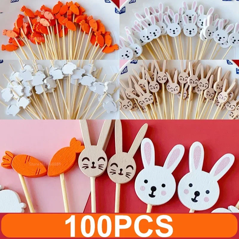 100Pcs-Easter-Bunny-Disposable-Bamboo-Skewer-Carrot-Rabbit-Cocktail ...