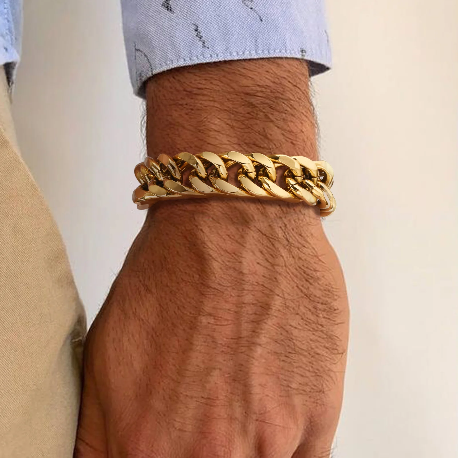 Men-Gold-Color-Cuban-Chain-Bracelet-8-10-12-15mm-Wide-Waterproof ...
