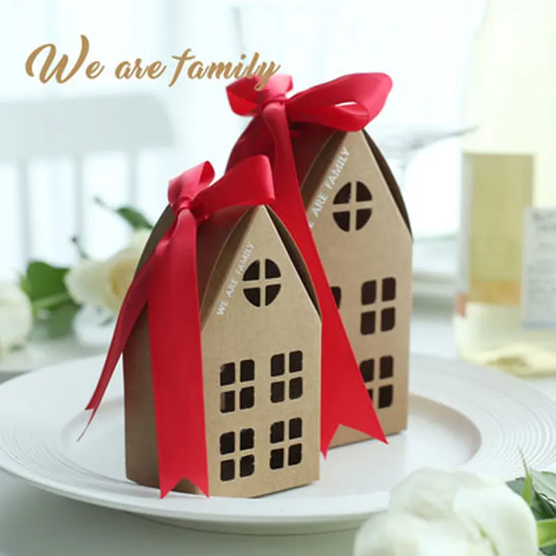 Christmas House Shape Candy Box,Kraft Paper,Wedding Favor Boxes,Gift ...