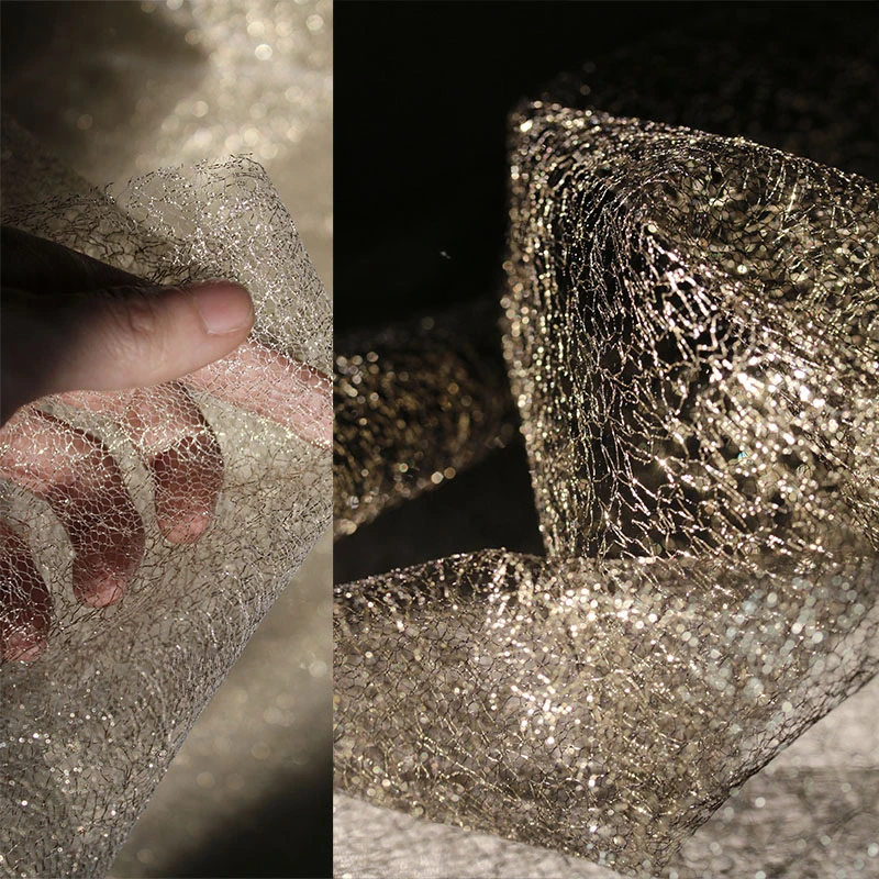 Gilt-yarn-irregular-glitter-openwork-sheer-thin-mesh-texture-dress-mesh ...